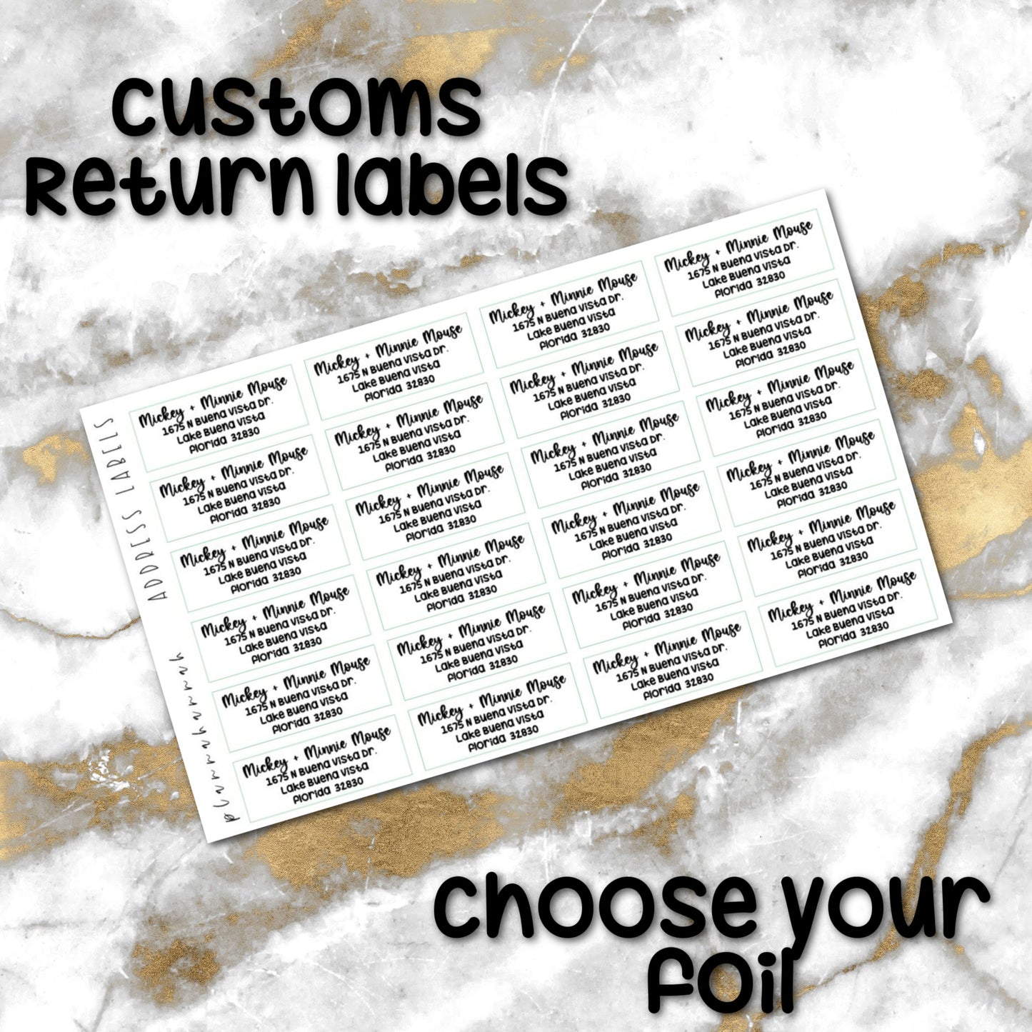 Custom Return Labels | Custom Foiled Script – Plannahannah