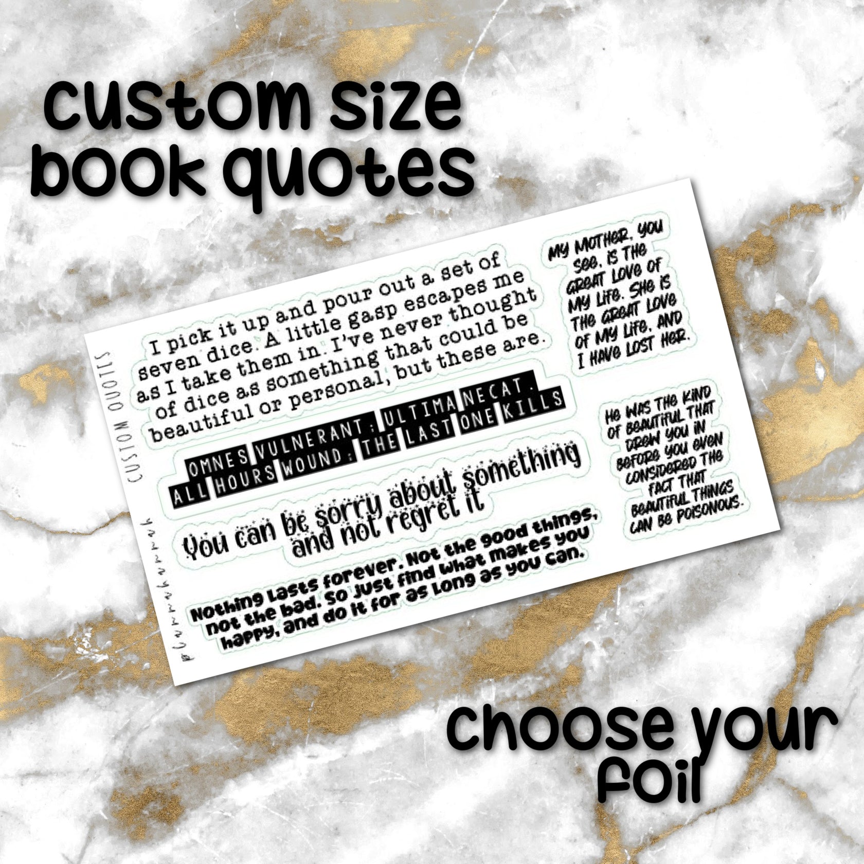 Custom Size Book Quotes | Foiled Reading Journal Stickers – Plannahannah